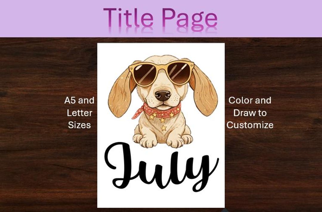 July Title Page for Bullet Journal - Printable - Dog-themed - Etsy
