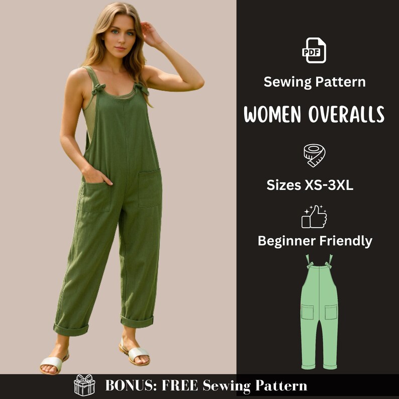 Overall Jumpsuit Pattern, Meadow Overalls, Overalls Pattern | Women Jumpsuit Pattern | Loose ...