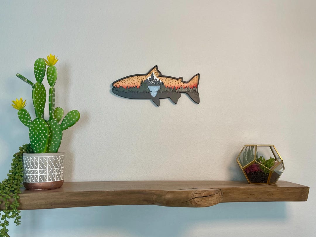 Wood Trout Design. 3D Layered Wood Art. Wall Art. Fly Fishing. Fishing ...