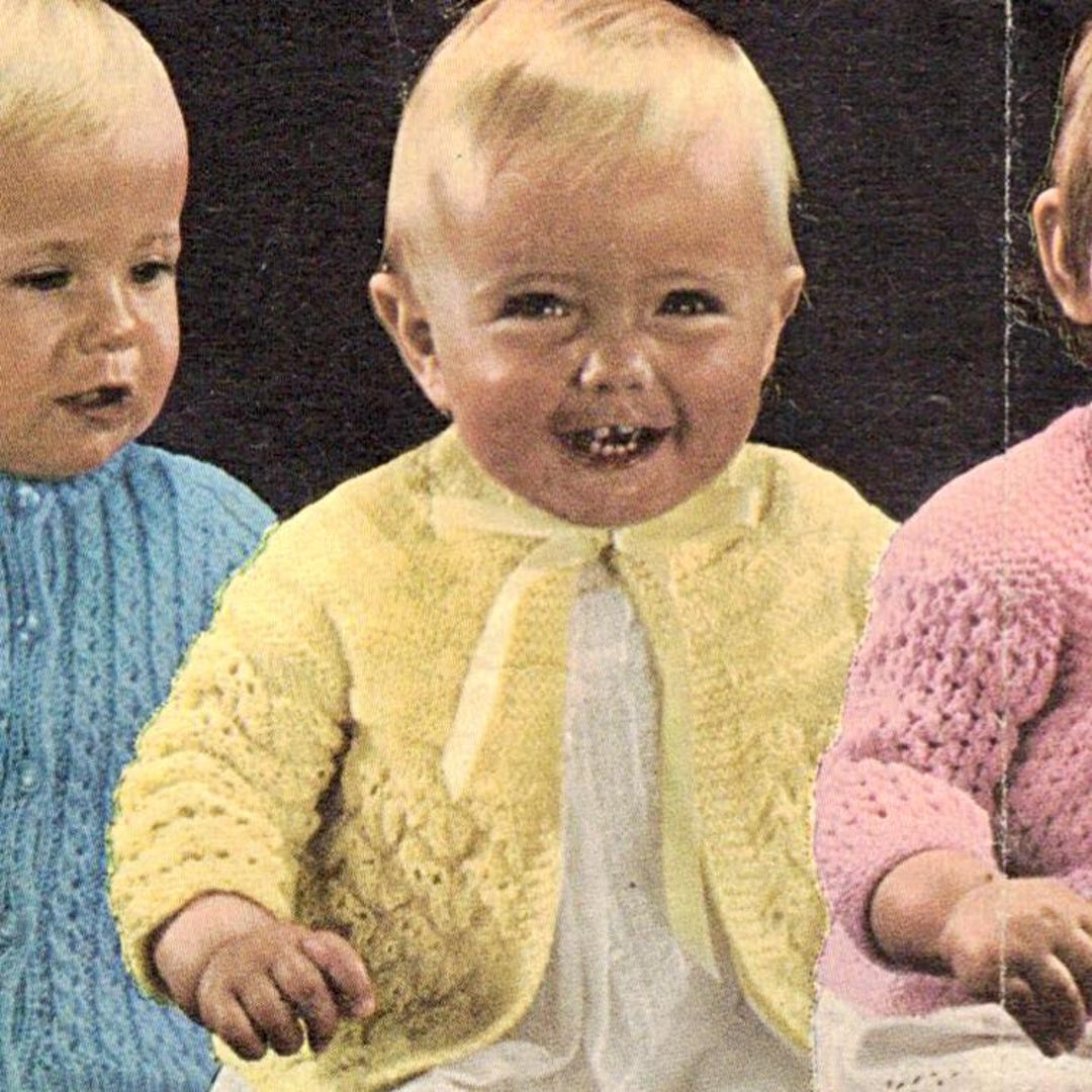 Vintage Baby Cardigan Knitting Pattern, Lacey Round Yoke, 0-6 and 6-12 ...