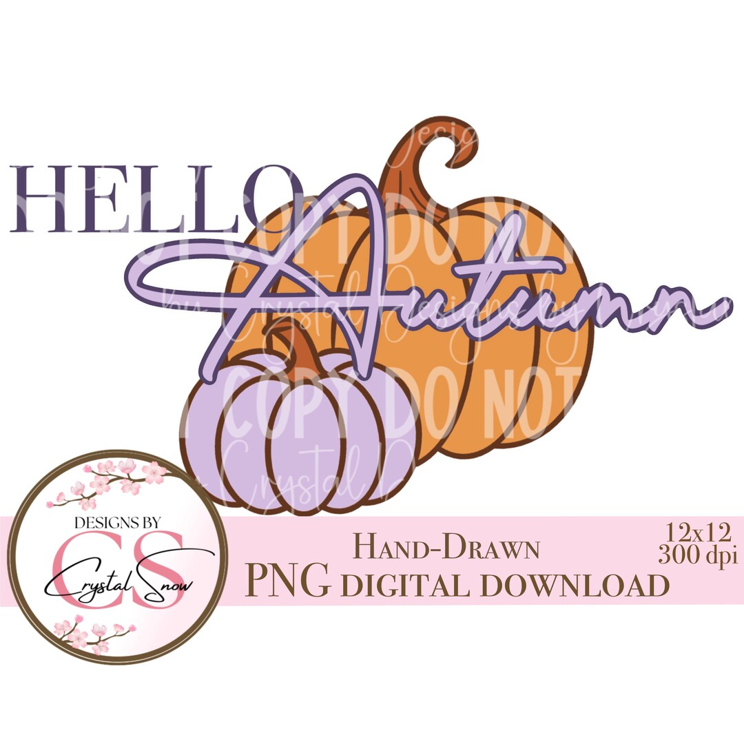 Hello Autumn Pumpkin PNG: Hand-drawn Fall Clipart (digital Download) - Etsy