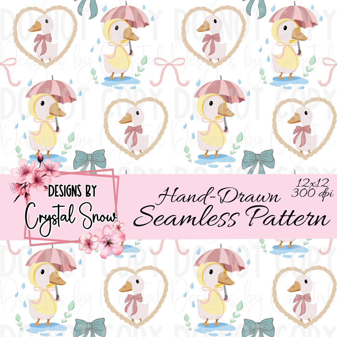 Spring Goose Digital Paper Cute Duck With Umbrella Seamless Pattern ...