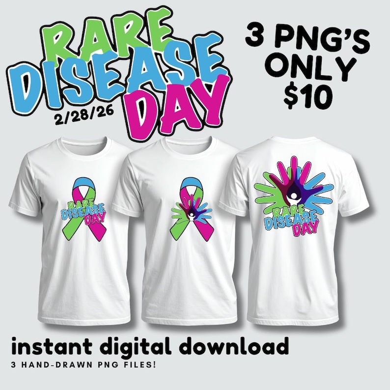 Rare Disease Day Awareness PNG Bundle | Handprint Ribbon Design ...