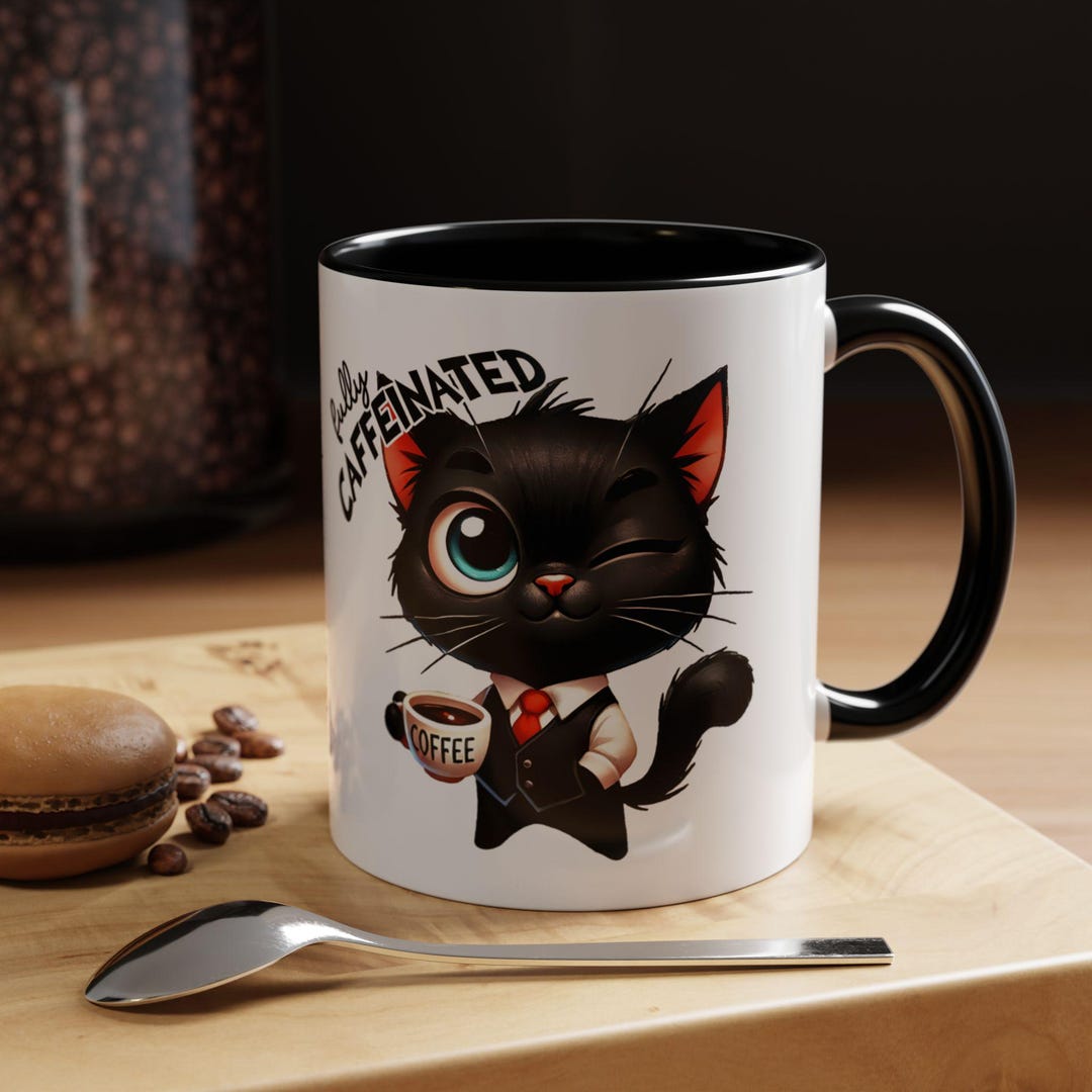 Cute Cat Caffeinated Mug, Adorable Coffee Cup for Cat Lovers, Funny ...