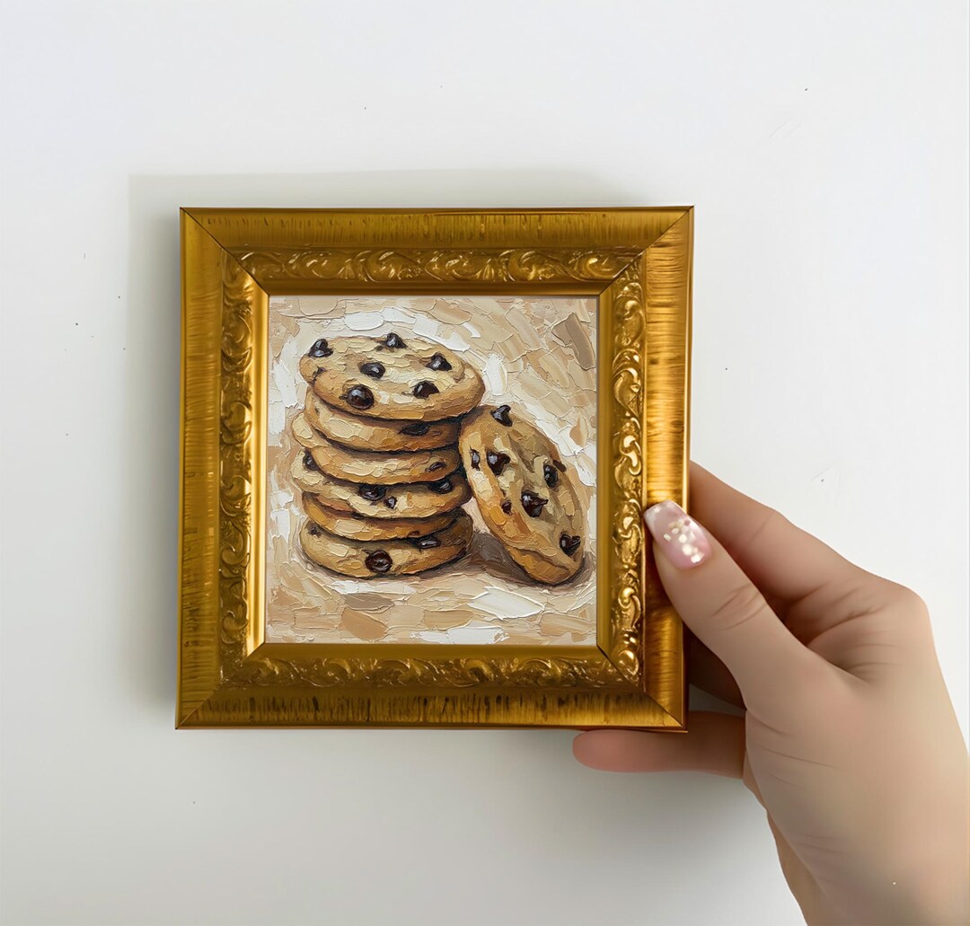 Chocolate Chip Cookies Wall Art, Food Dessert Painting 5x5 Inch Framed ...