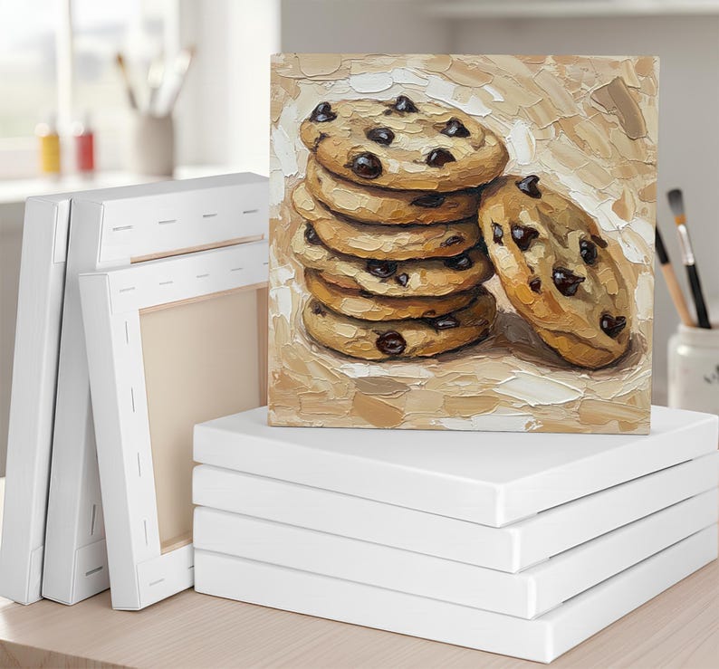 Chocolate Chip Cookies Wall Art, Food Dessert Painting 5x5 Inch Framed ...