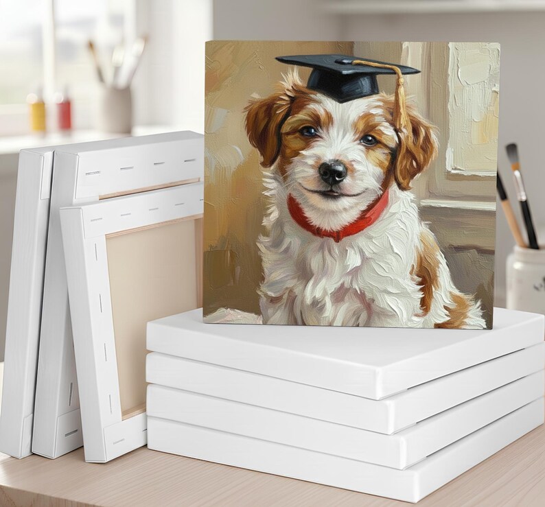 Funny Graduation Dog Oil Painting 5x5 Inch Framed Canvas - Etsy