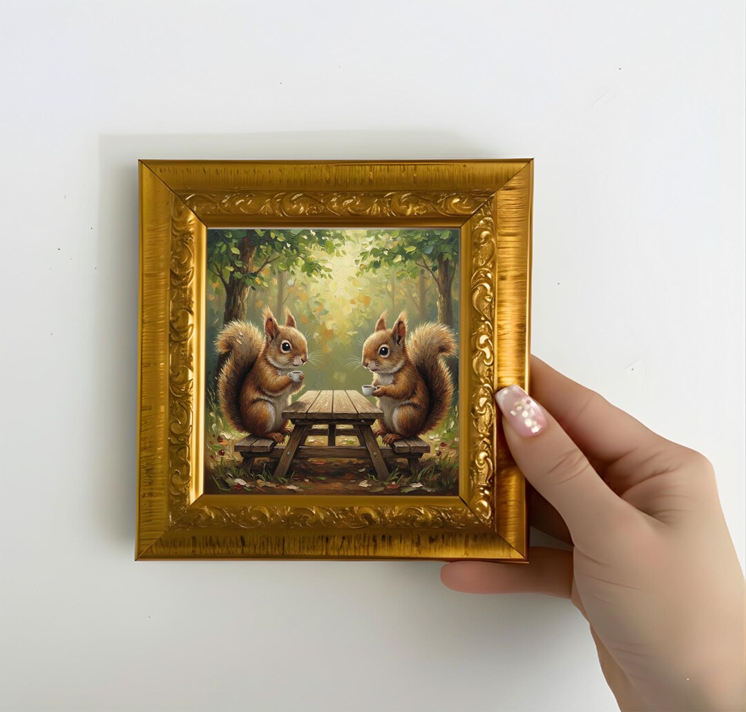 Squirrel Oil Painting, Woodland Animal Art 5x5 Inch Framed Canvas - Etsy