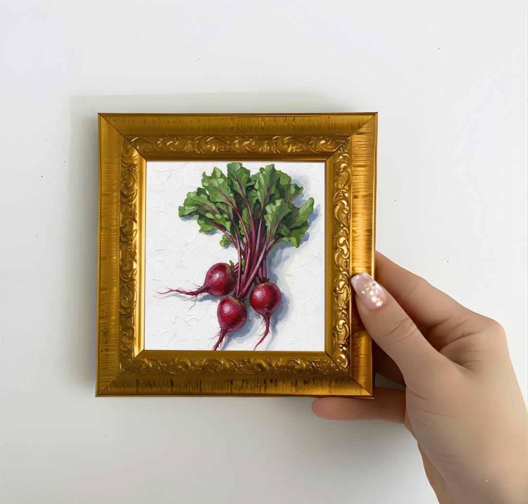 Mini Beet Still Life Oil Painting, Kitchen Art 5x5 Inch Framed Canvas ...