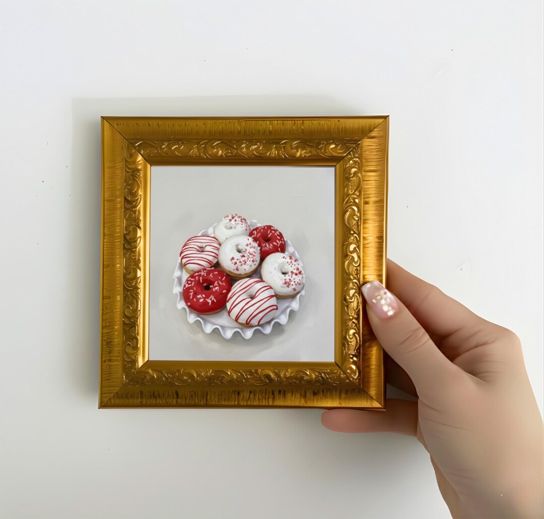 Donut Oil Painting, Colorful Food Art 5x5 Inch Framed Canvas - Etsy