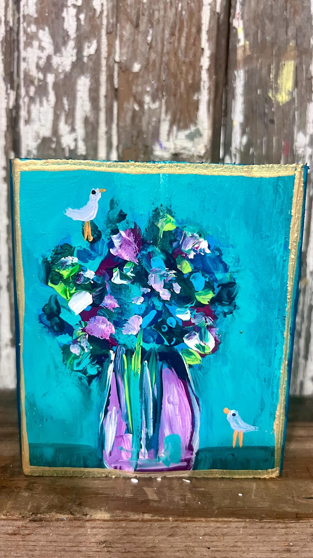 Flower Art Block, Inspirational Art, Whimsical Art Gift, Wood Art Block ...