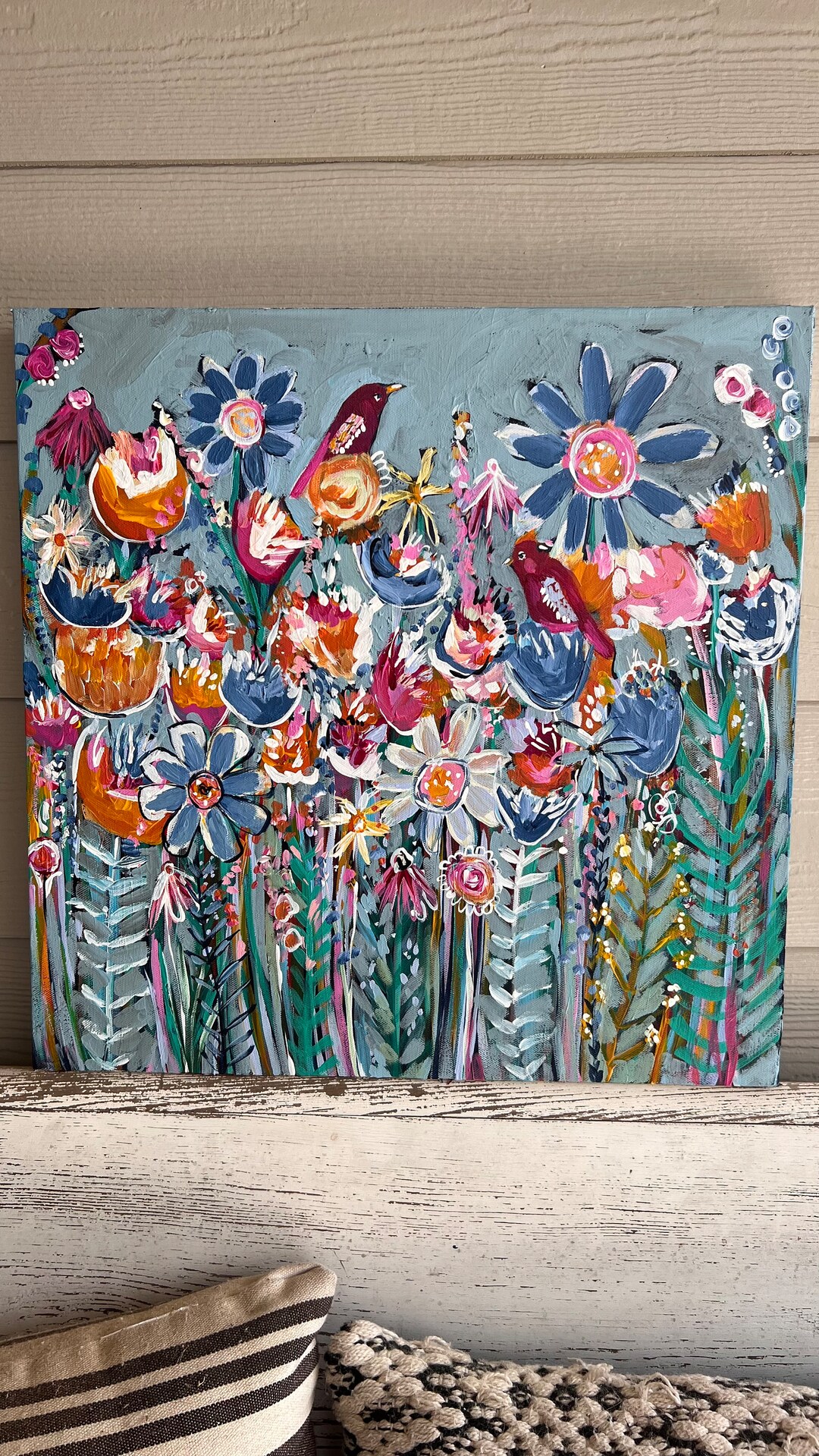 Flower Painting, 20 X 20, Nature Inspired Art, Flower Field, Abstract ...