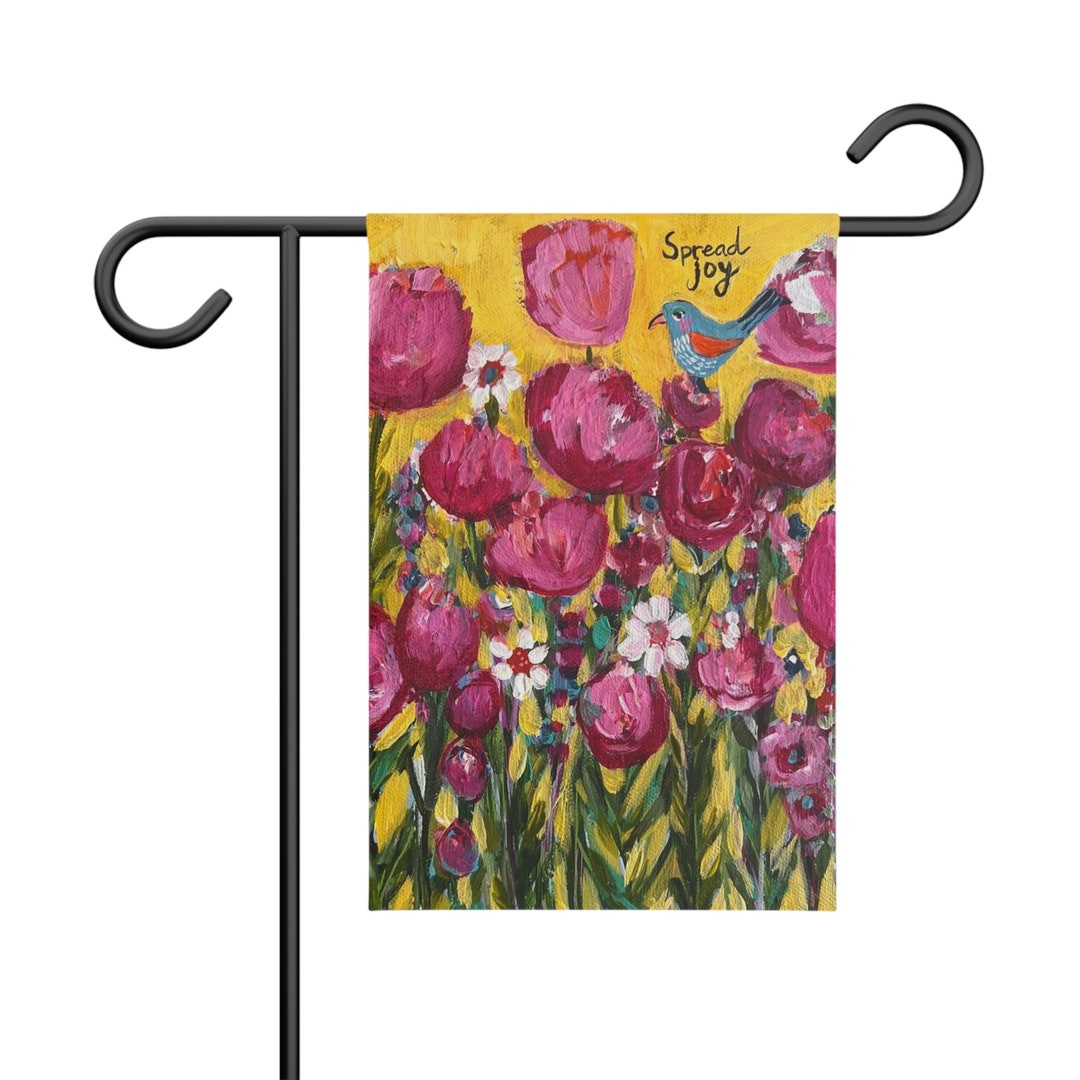 Spring Garden Banner, Garden Flag, Spread Joy, Bird Art, Flower and ...