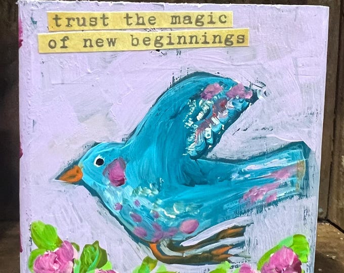 Bird Wood Art Block, Inspirational Art, Whimsical Art Gift, Bird ...