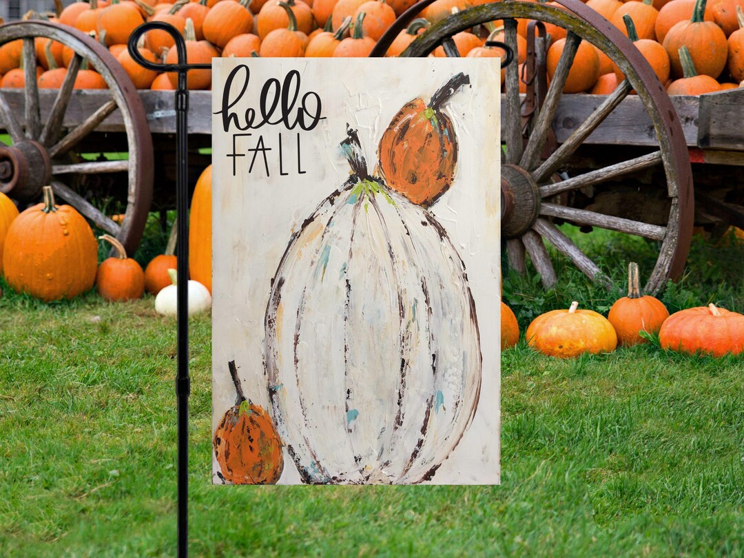 Hello Fall Flag, Pumpkin Flag, Seasonal Yard Flag, Pumpkin Garden Flag ...