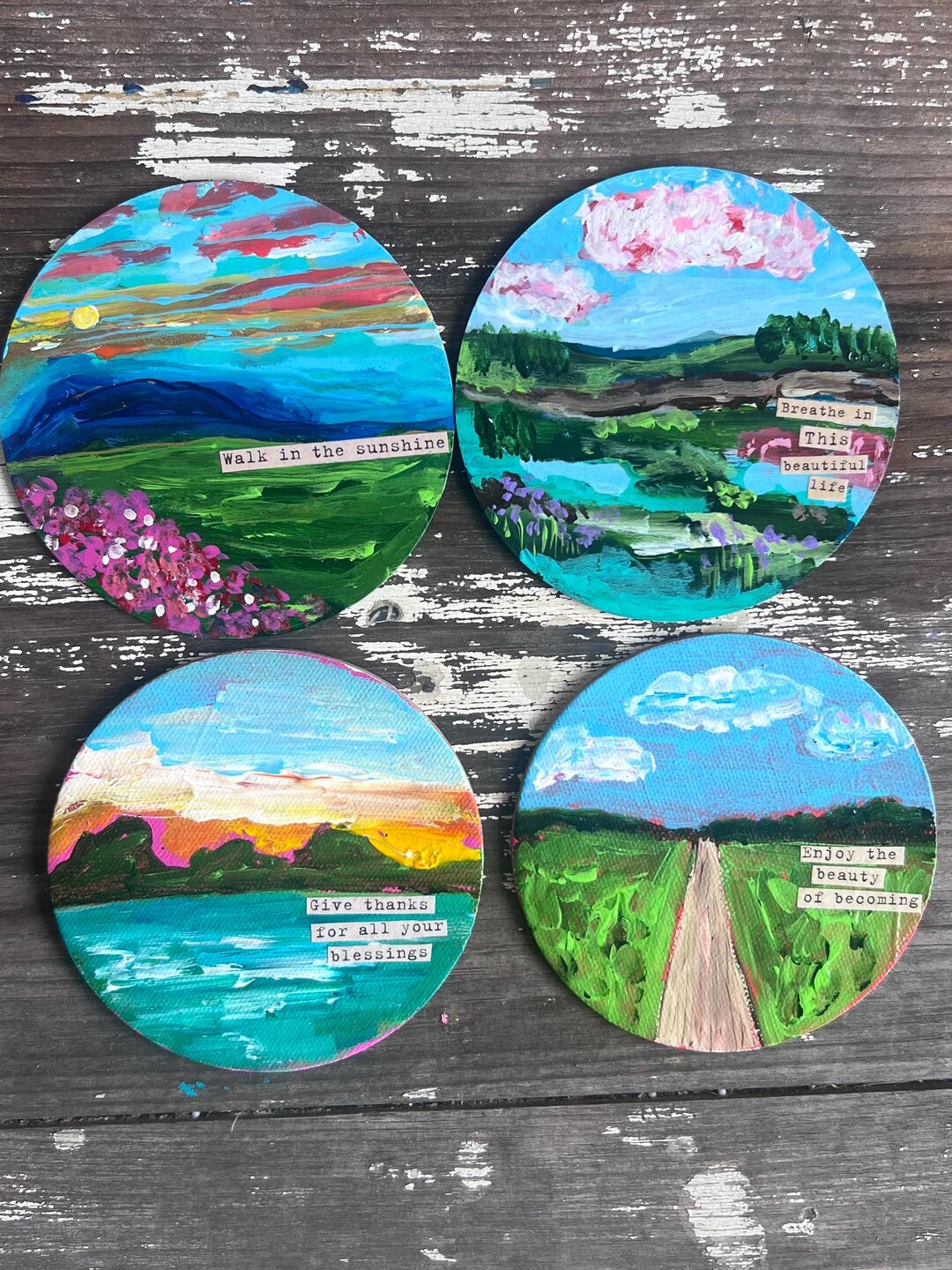 Landscape Magnet, Flower Art, Hand Painted Art Magnet, Whimsical Small ...