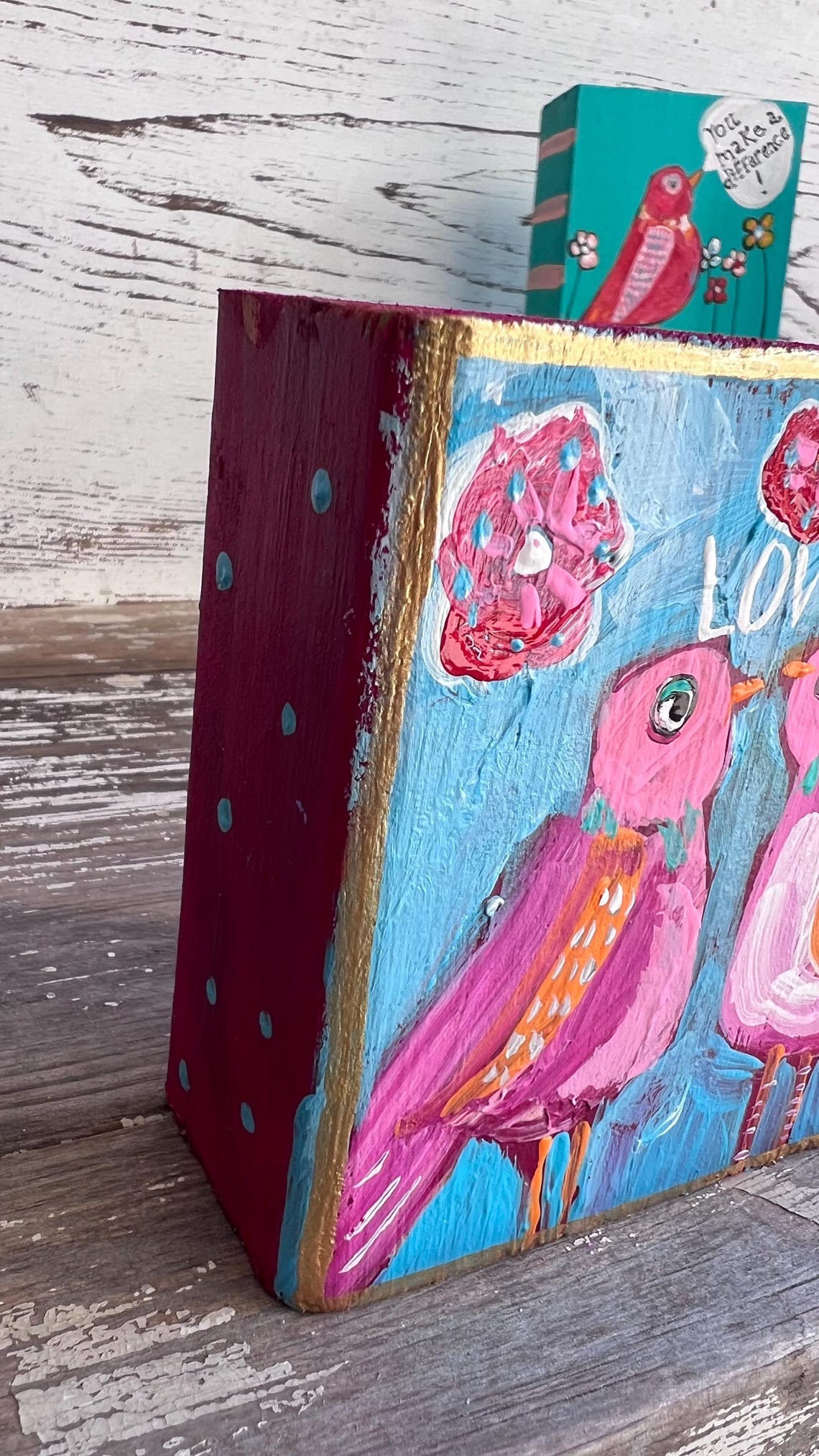 Art Block, Inspirational Art, Whimsical Art Gift, Wood Art Block, Bird ...