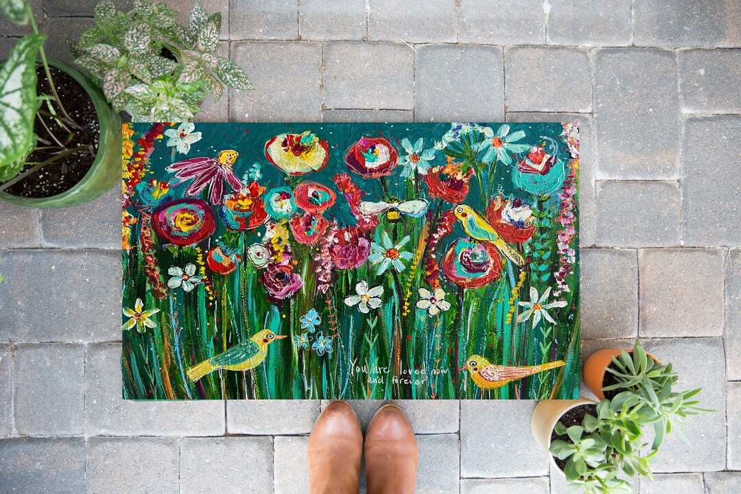 Outdoor Rug, Wildflower Rug, Bird Doormat, Housewarming Gift - Etsy