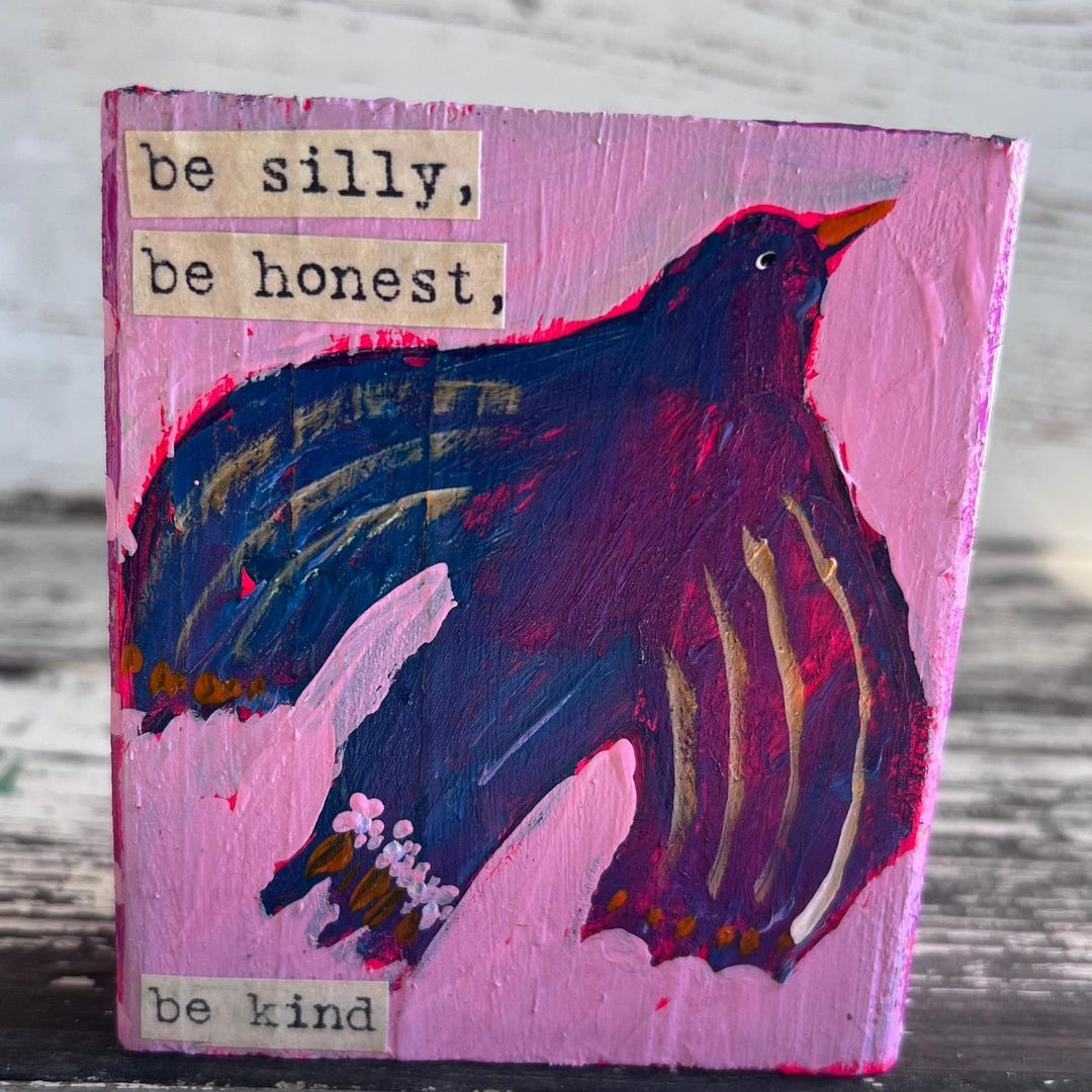 Bird Wood Art Block, Inspirational Art, Whimsical Art Gift, Bird ...