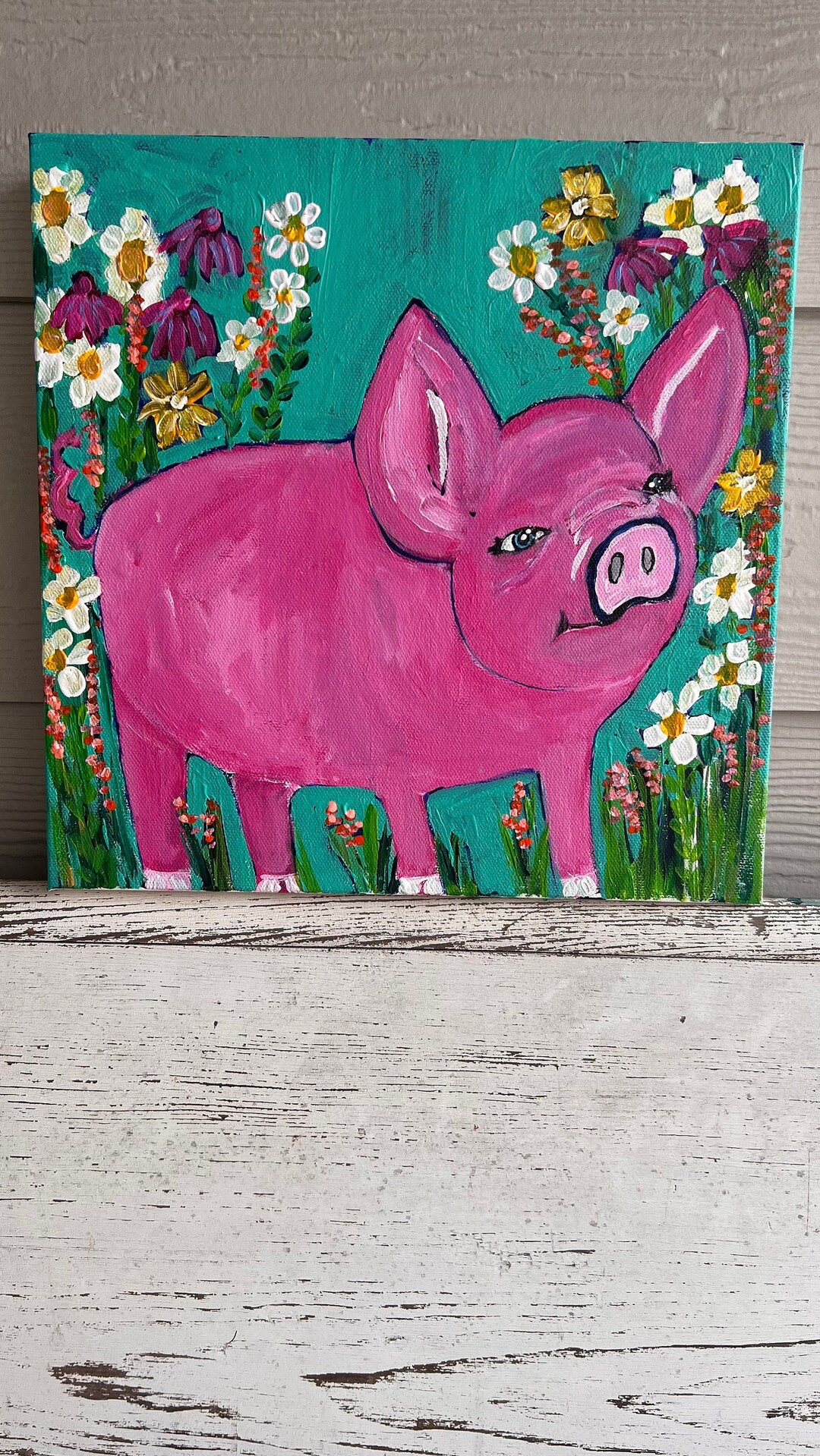 Pig Painting 12 X 12 Whimsical Art Original Painting - Etsy