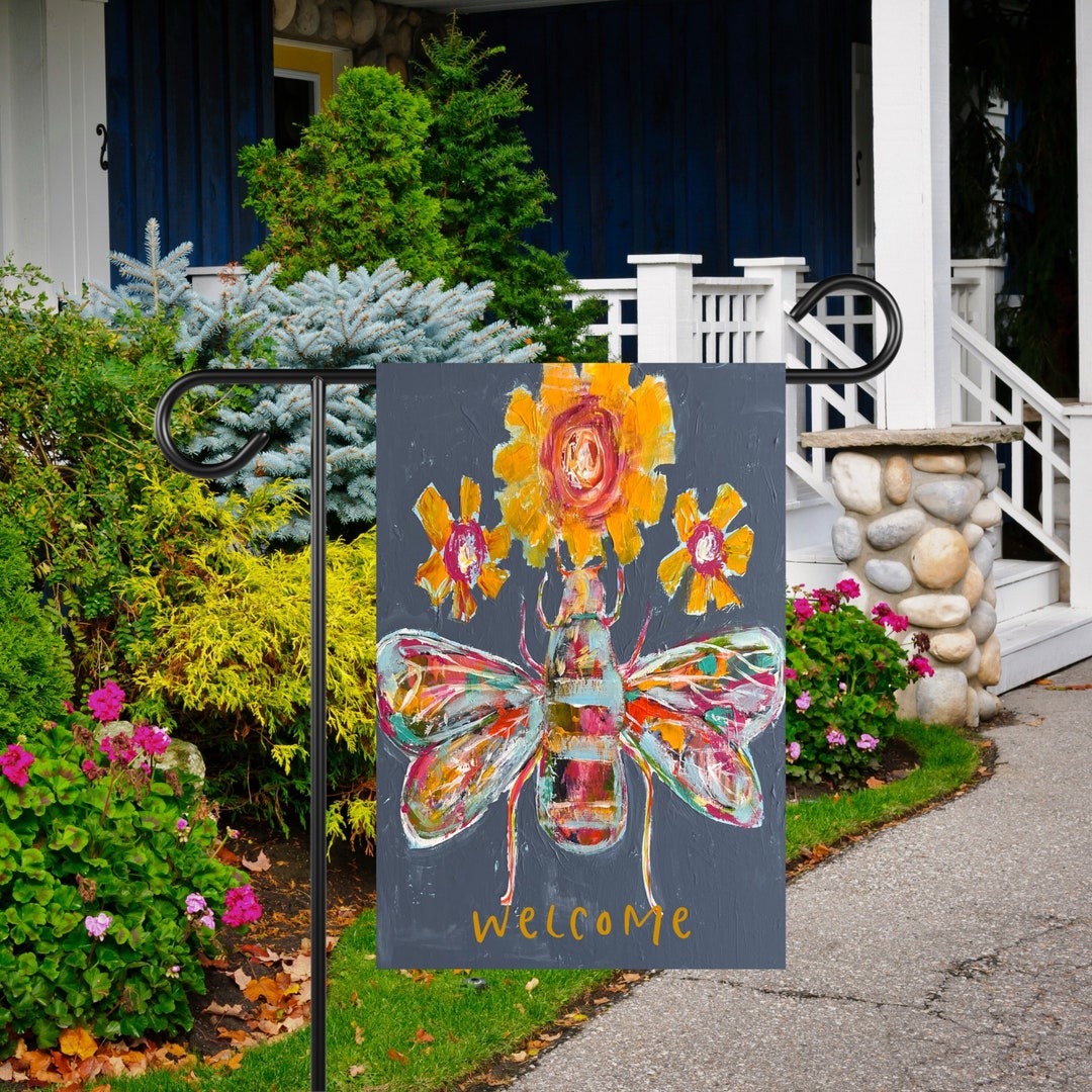 Bee Garden Flag,summer Yard Flag, Yellow Flowers, Bumblebee Garden ...