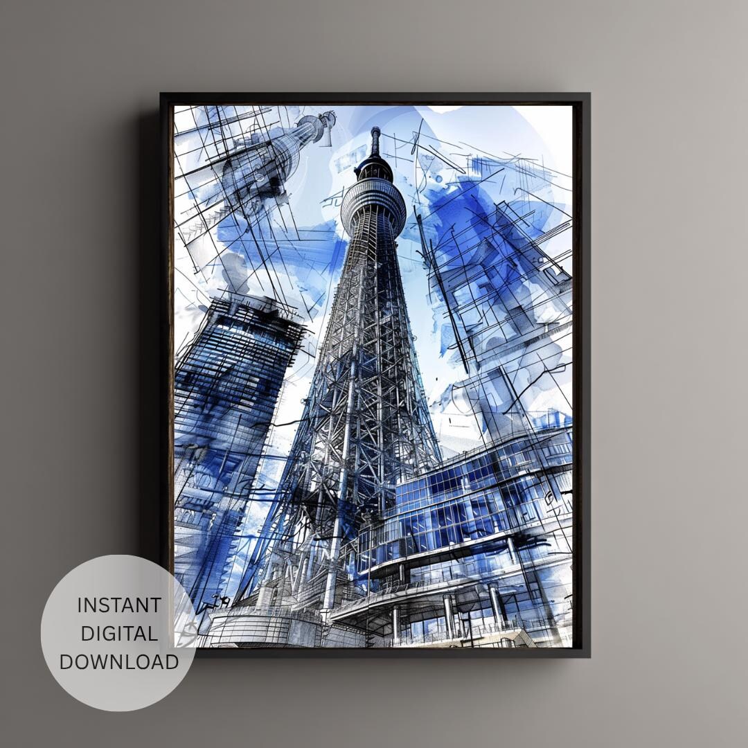 Tokyo Skytree Wall Art, Japan Architecture Line Art Print, Modern City ...