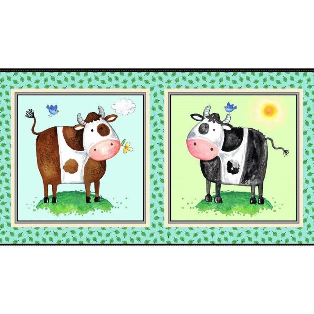 CARTOON COW BLOCKS Cotton Fabric Panel 23" X 44", Michael Miller Fabric ...