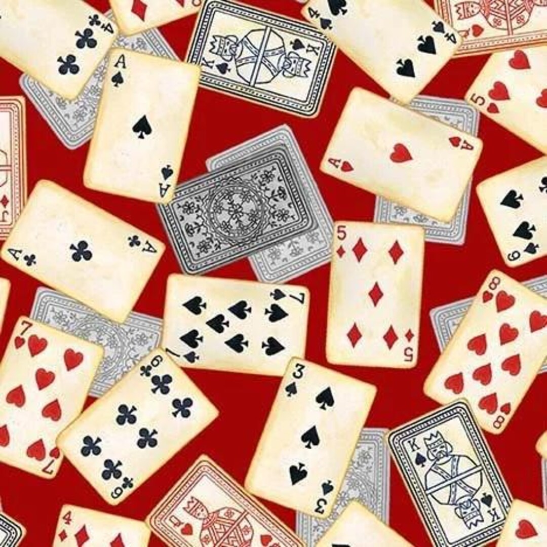 PLAYING CARDS on RED Cotton Fabric, Michael Miller Fabric, 100% Cotton ...