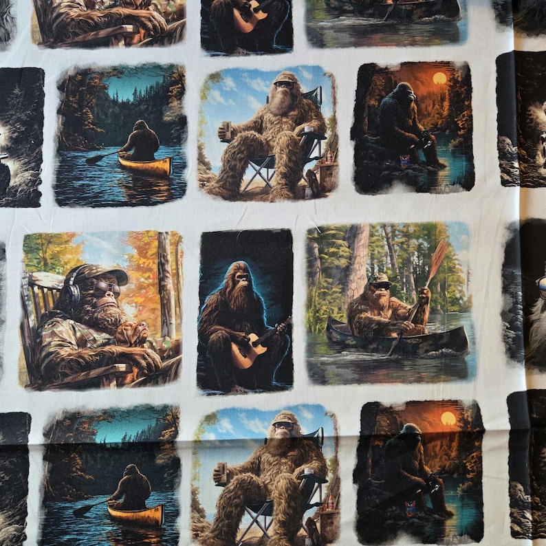 Sasquatch Fabric Panel: 100% Cotton Quilting Print, Outdoor Wildlife ...