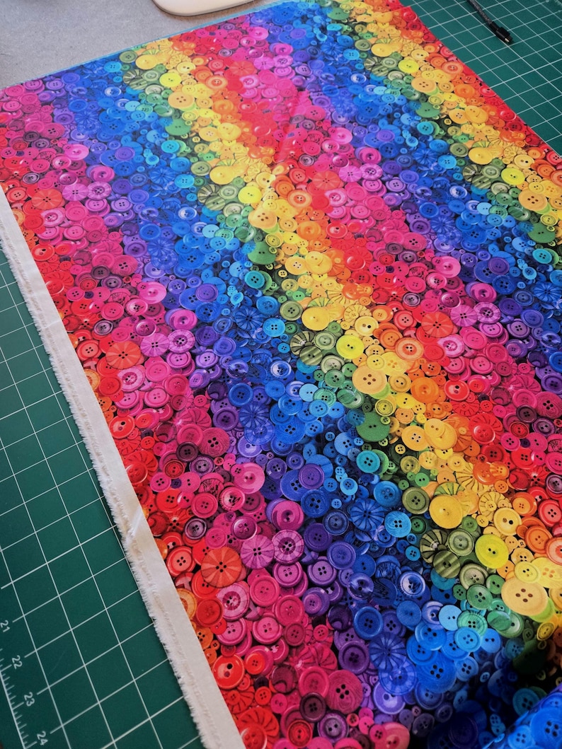 RAINBOW BUTTON STRIPES Cotton Fabric, Timeless Treasures Fabric, 100% ...