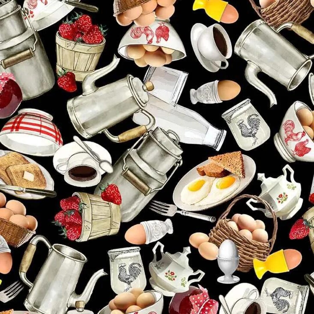 HEARTY BREAKFAST Fabric, Michael Miller, 100% Cotton Fabric, Egg Fabric ...