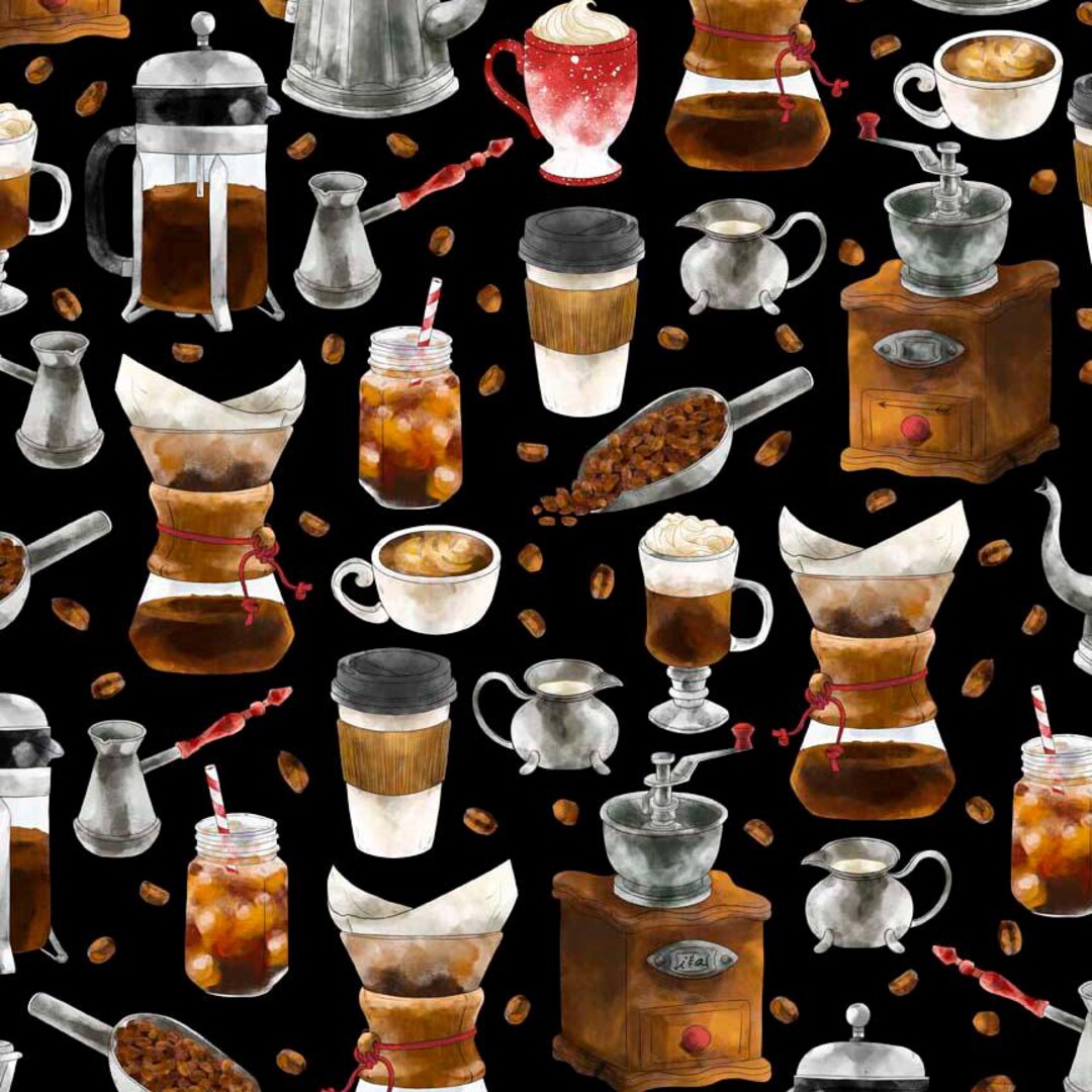 MAKING COFFEE Cotton Fabric, QT Fabrics, 100% Cotton Fabric, Americano ...