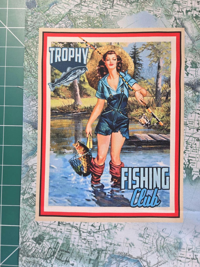 RETRO FISHING GIRLS Fishing Fabric Panel 23 3/4"" X 44", Michael Miller ...