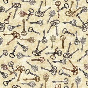 OLD KEYS Cotton Fabric, QT Fabrics, 100% Cotton Fabric, Key Fabric ...