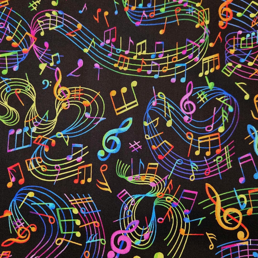 Music Notes Rainbow Fabric: Timeless Treasures, Cotton Quilting ...