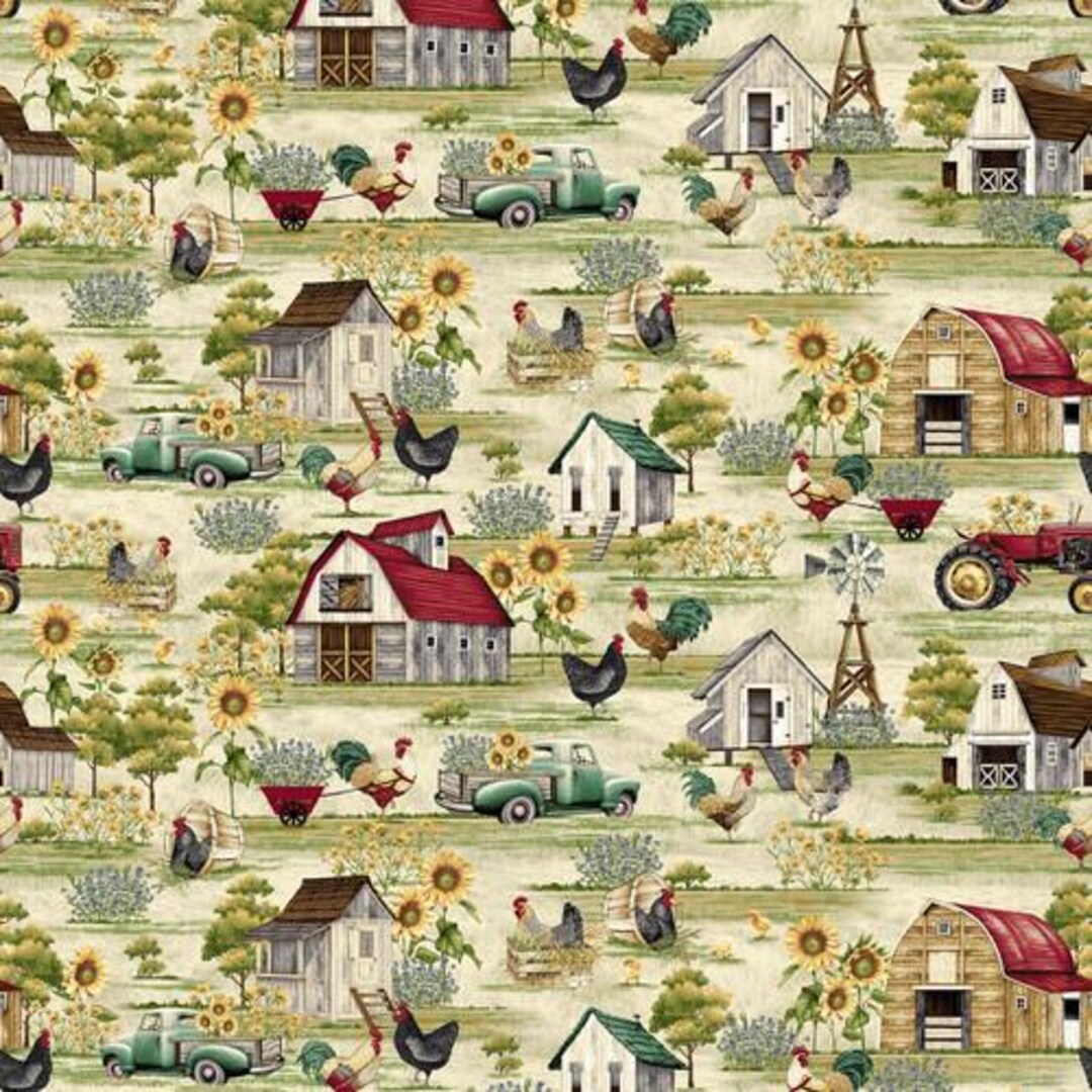 HOME on the FARM, Henry Glasss, 100% Cotton Fabric, Farm Fabric, Barn ...