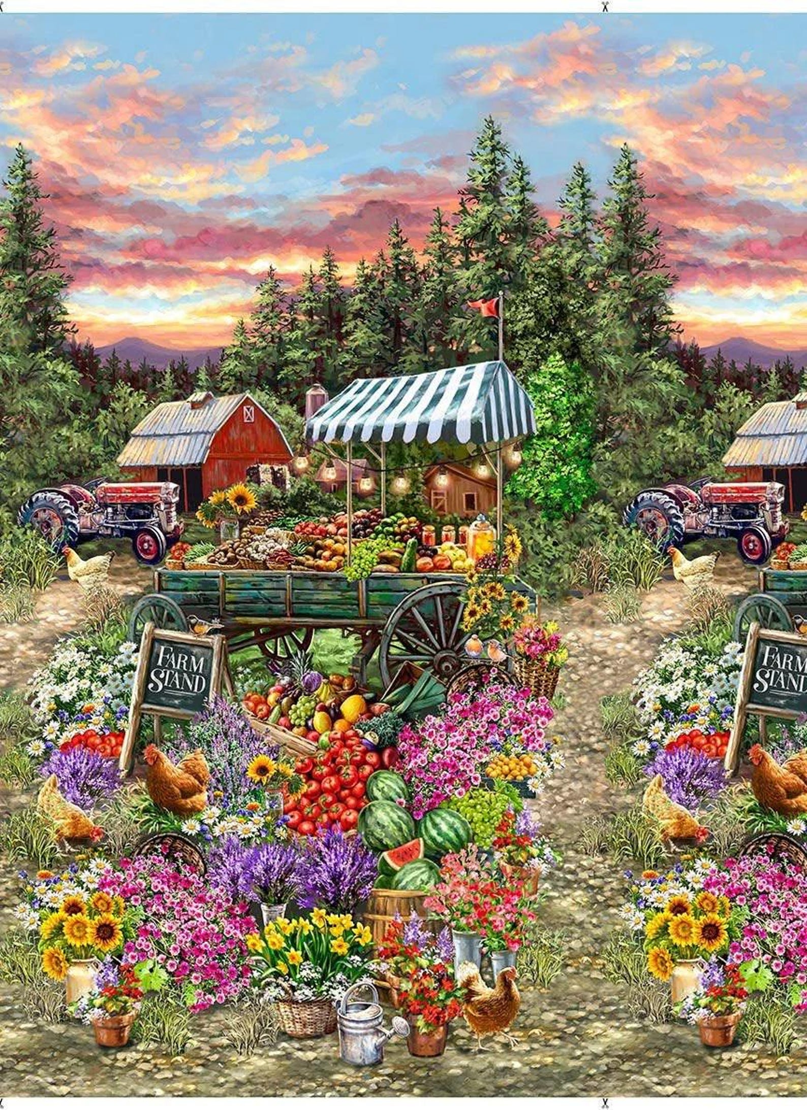 Farm Produce Stand Fabric Panel: Timeless Treasures Cotton (23" X 44 ...