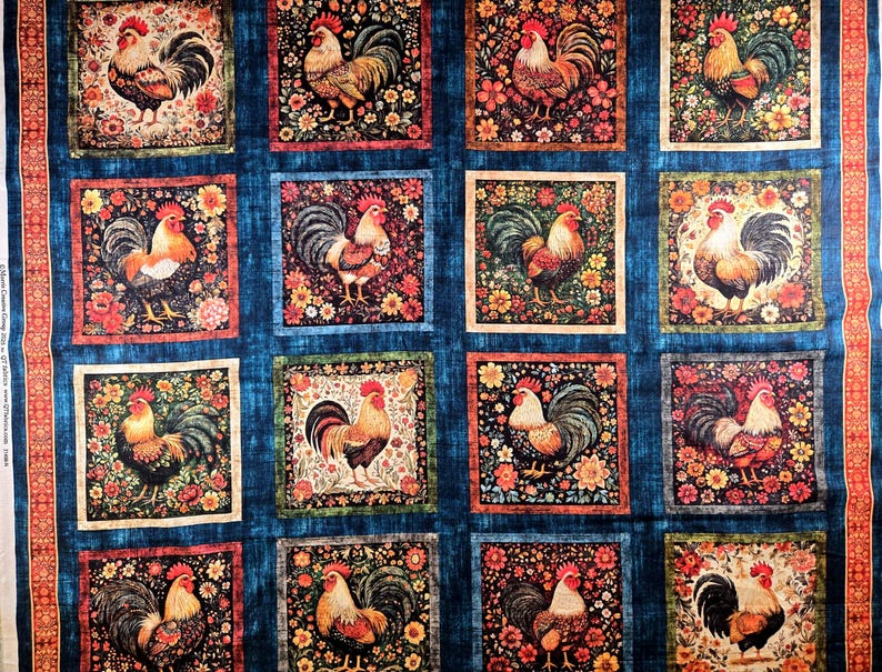 Rooster Fabric Panel: Qt Cotton Quilting Material Farm, Chicken ...