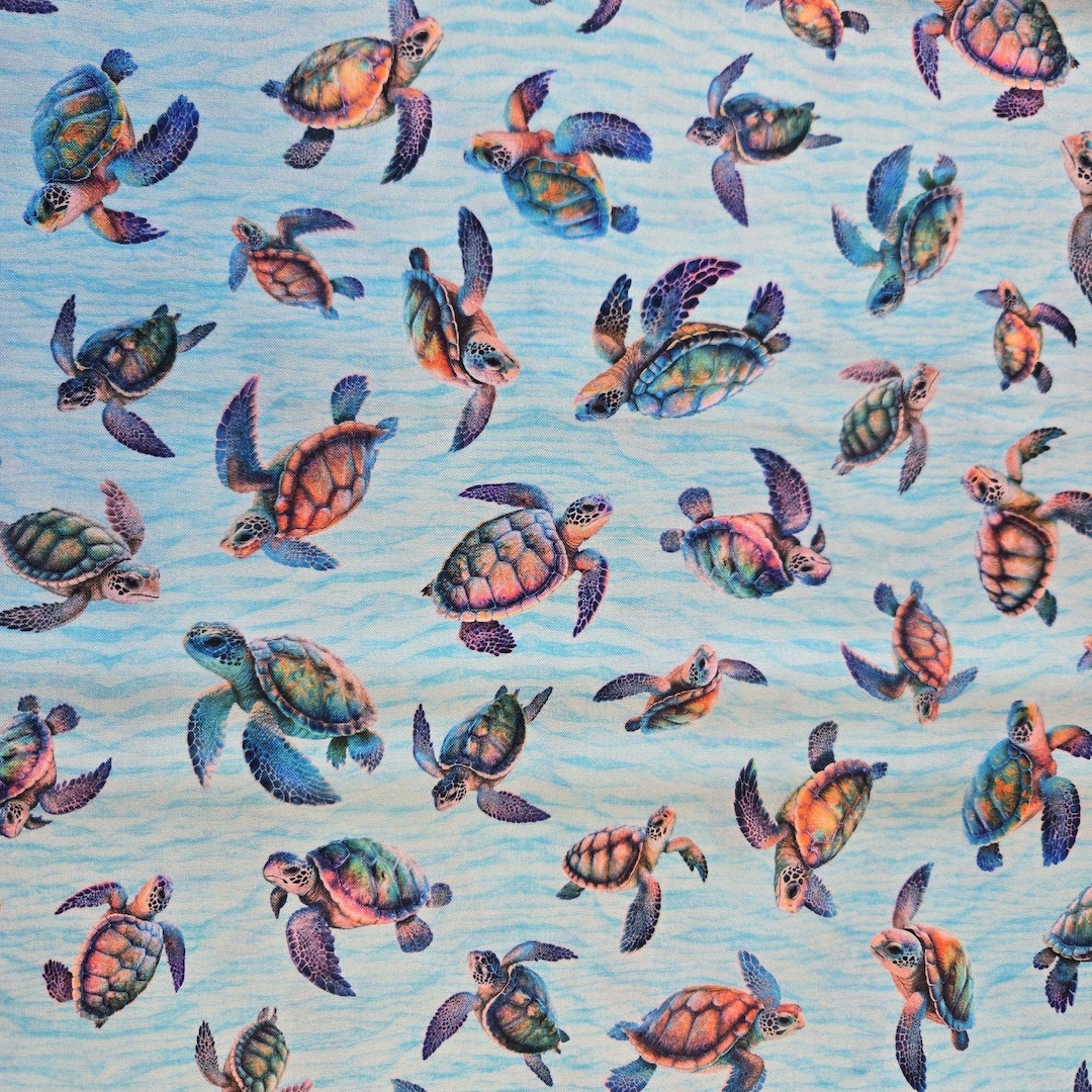 Sea Turtles Fabric: QT Fabrics, Aqua Ocean Cotton Quilting Crafting ...