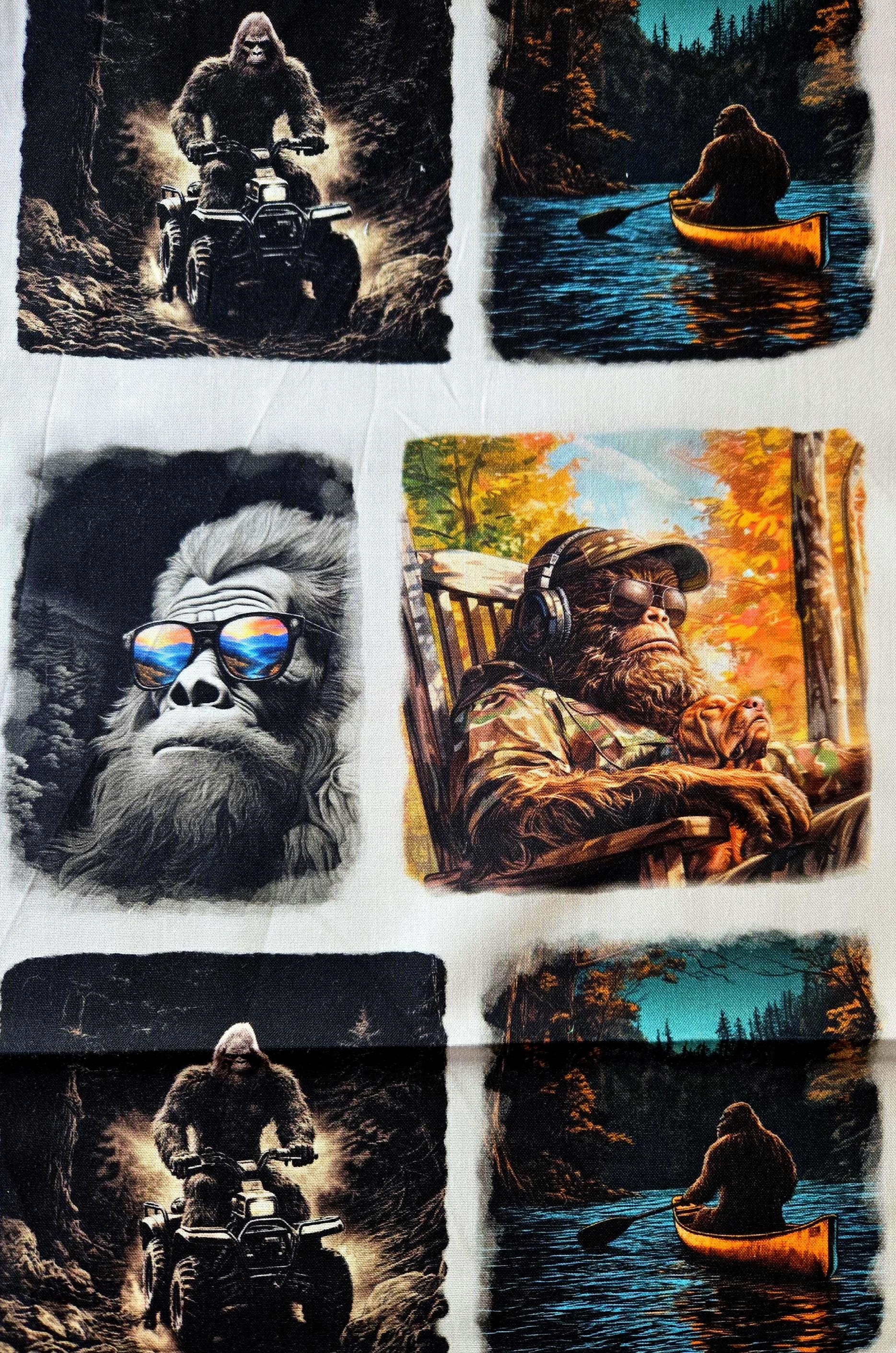 Sasquatch Fabric Panel: 100% Cotton Quilting Print, Outdoor Wildlife ...
