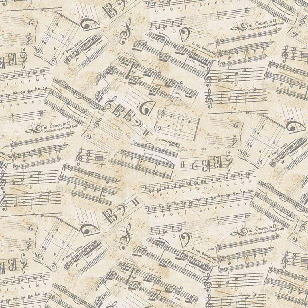ANTIQUE MUSIC NOTES Cotton Fabric by Timeless Treasures, 100% Cotton ...