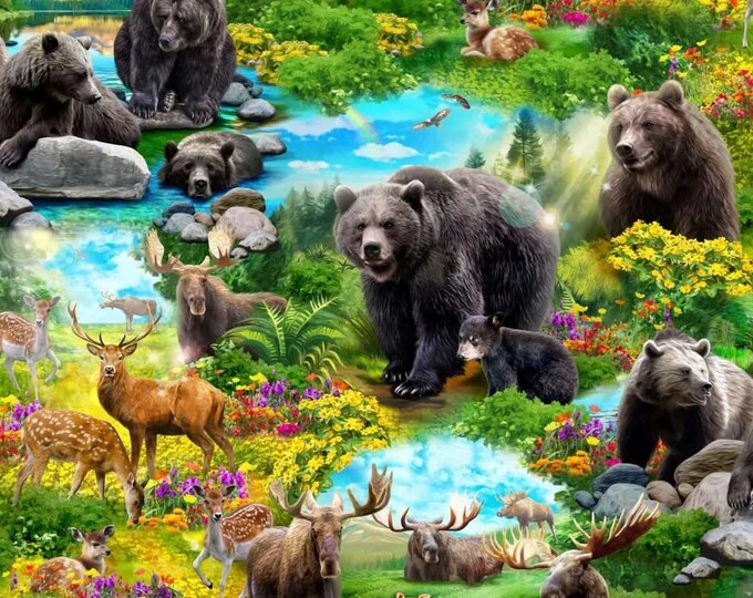 WILD ANIMALS Cotton Fabric, Oasis Fabrics, 100% Cotton Fabric, Wild ...