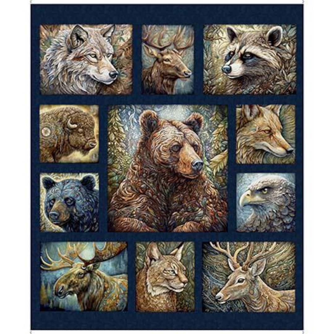ENCHANTED FOREST Animals Cotton Fabric Panel 36 " X 44", QT Fabric, 100 ...