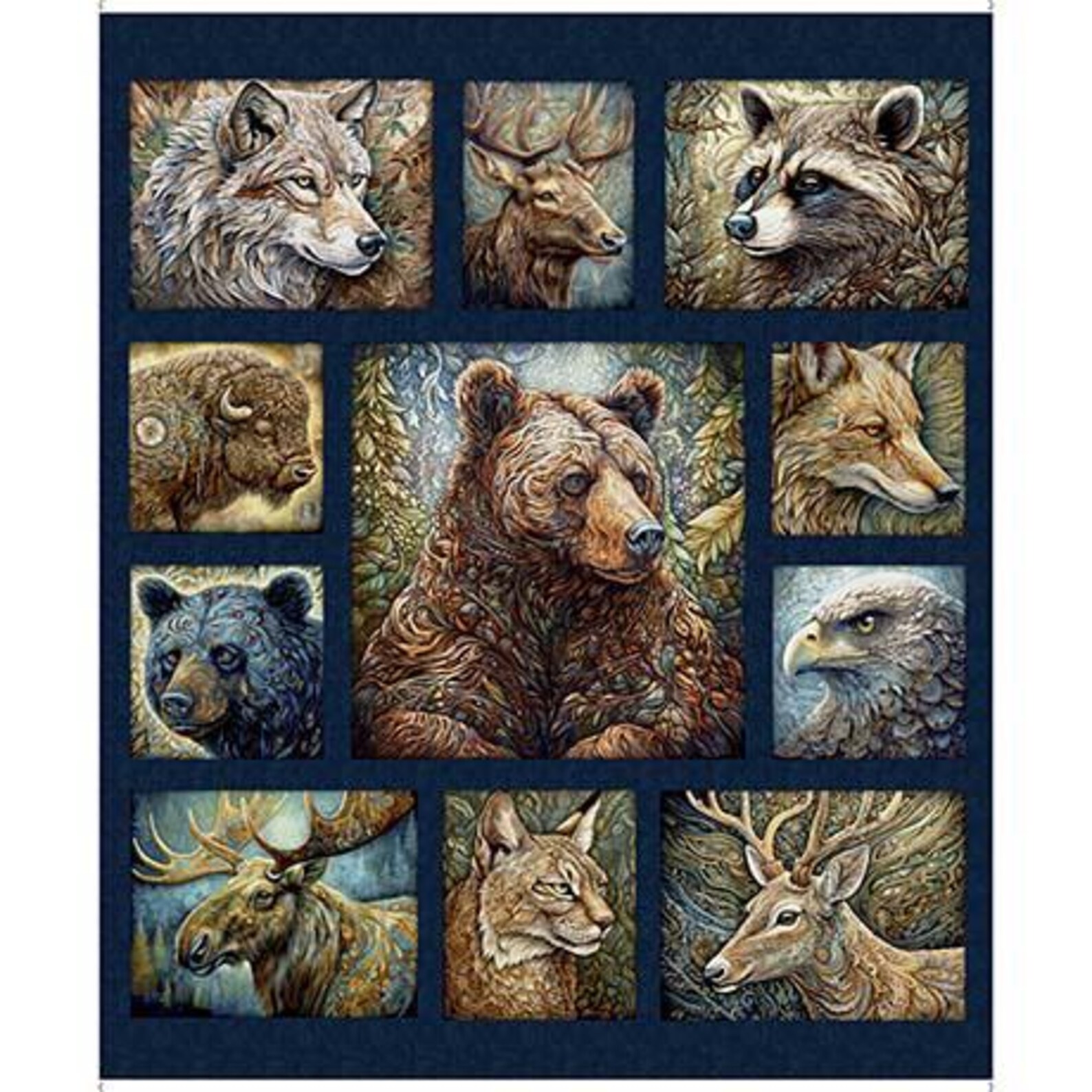 ENCHANTED FOREST Animals Fabric Panel 36 " X 44", QT Fabric, 100% ...