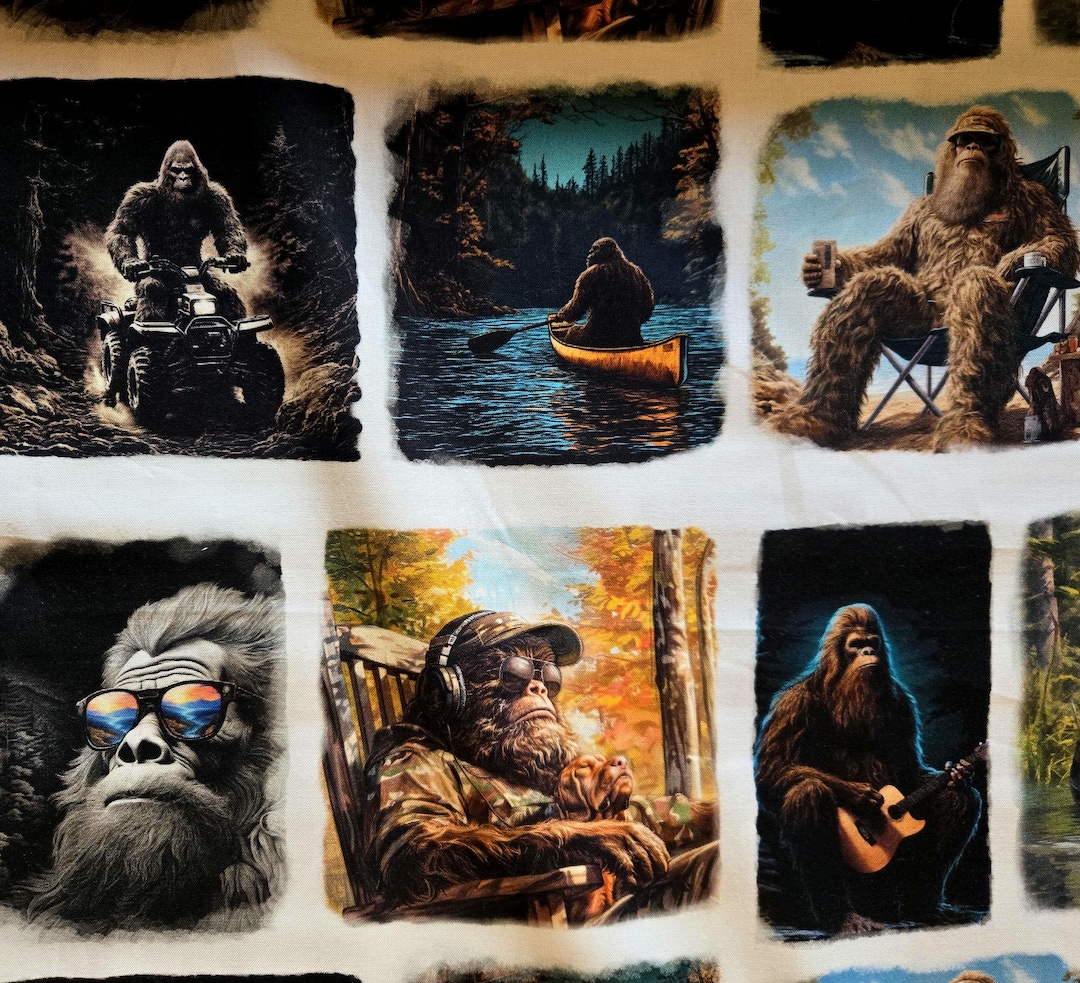 Sasquatch Fabric Panel: 100% Cotton Quilting Print, Outdoor Wildlife ...