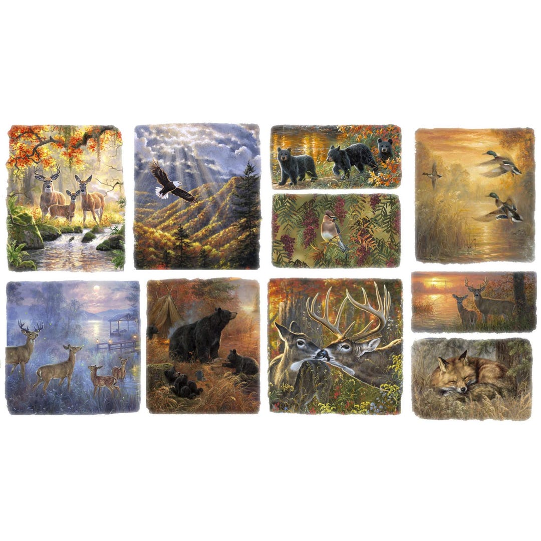 Whitetail Country Critters Fabric Panel: Wildlife Cotton Quilting ...