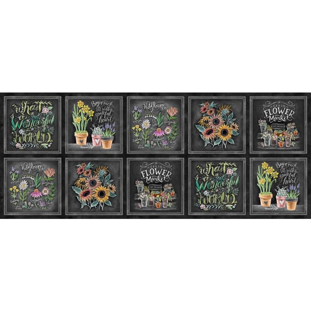HAPPINESS BLOOMS Cotton Fabric Panel Approx. 17 1/2" X 44", Michael ...
