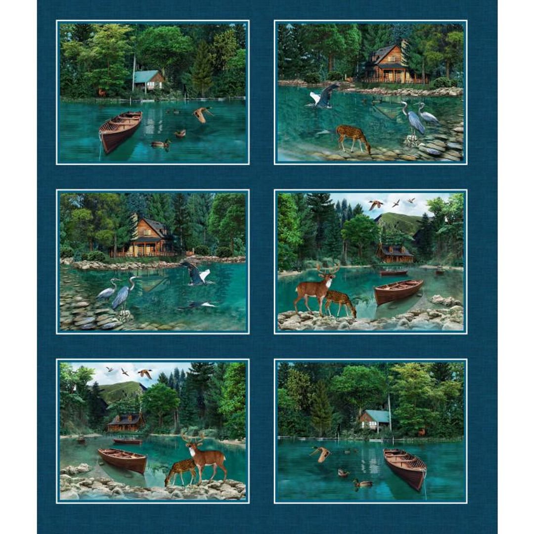 SCENES FROM Our LAKE Fabric Panel 37" X 44", Michael Miller, 100% ...