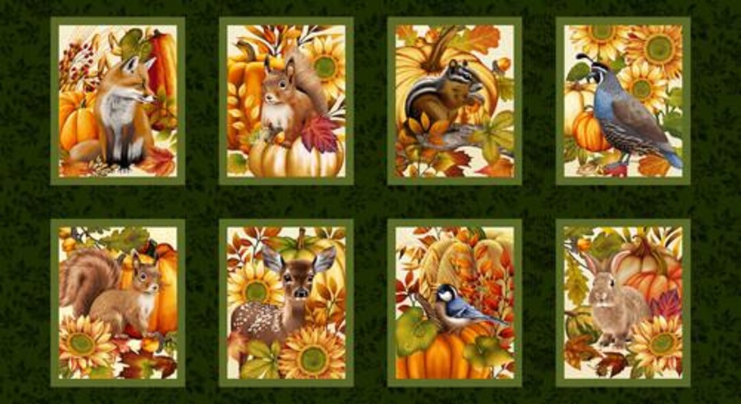 AUTUMN ANIMALS Panel 24x44 Studio E Fabric Quilt Home Decor Sewing ...