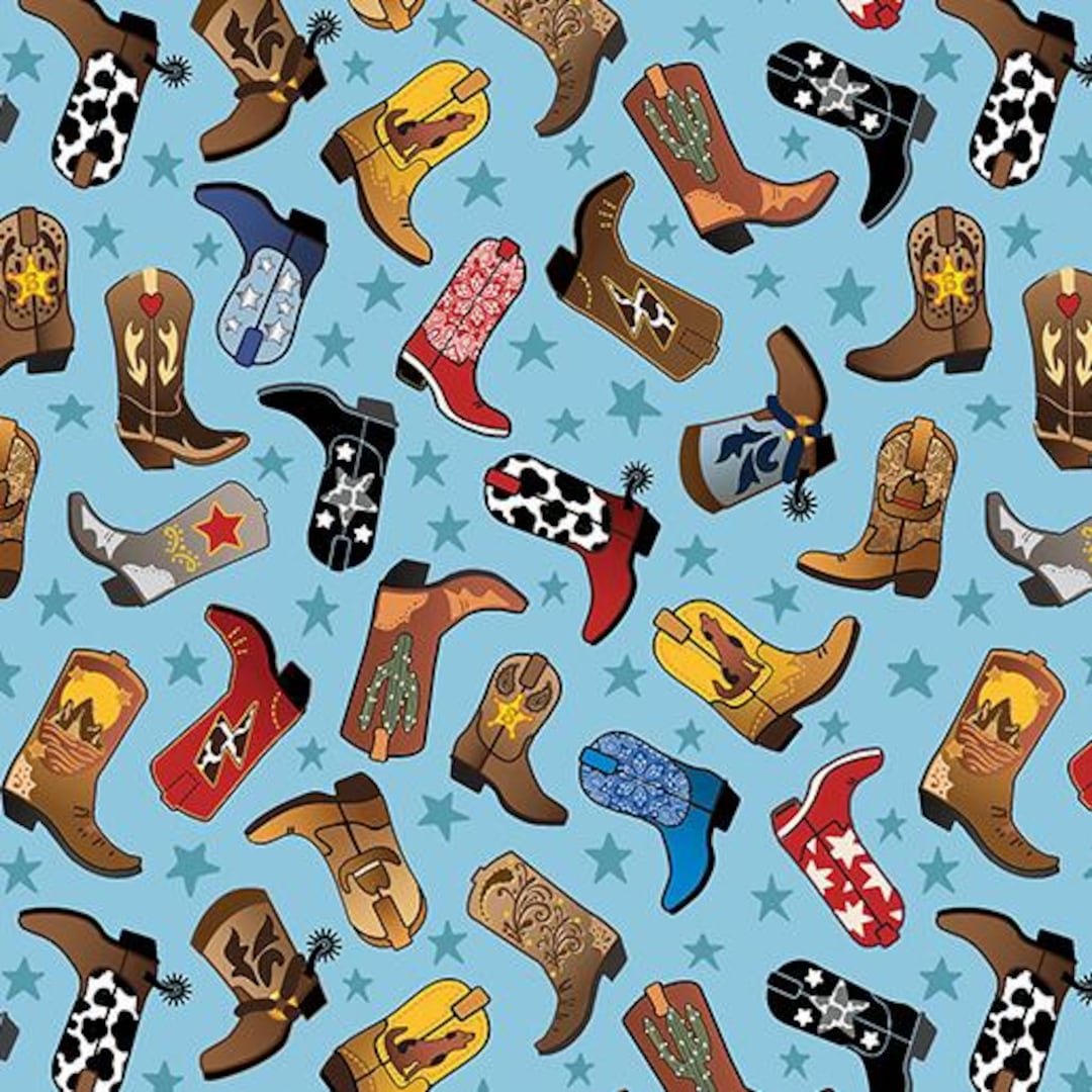 COWBOY BOOTS Fabric, Benartex Cotton, Western Cowgirl Sewing Fabric ...